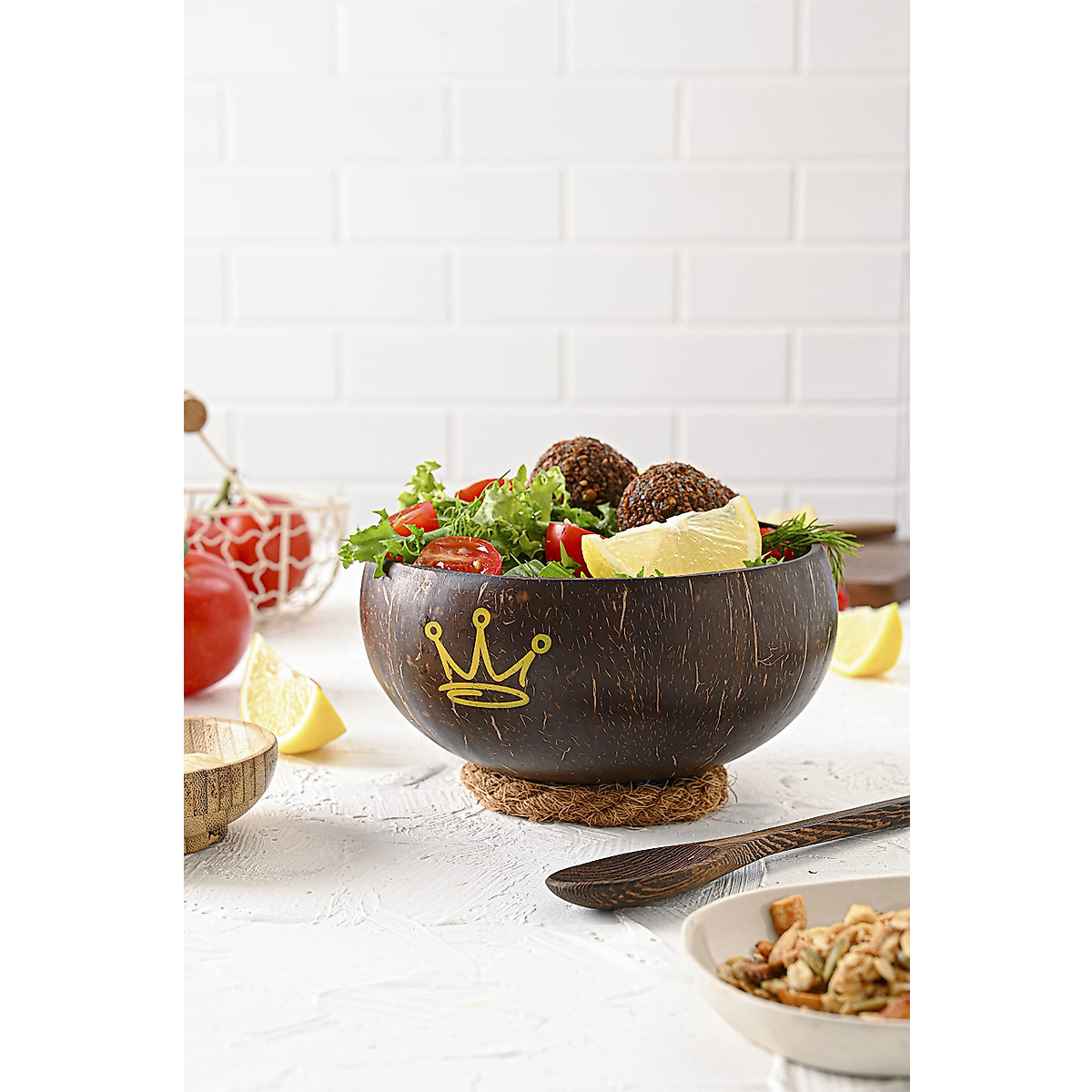 CocoNat Hand-painted Coconut Bowls with Spoon Set and No-Wobble Holders for serving Smoothies, 100% Natural - Durable - Eco Friendly, Handmade Organic Coconut Shells (Mermaid)