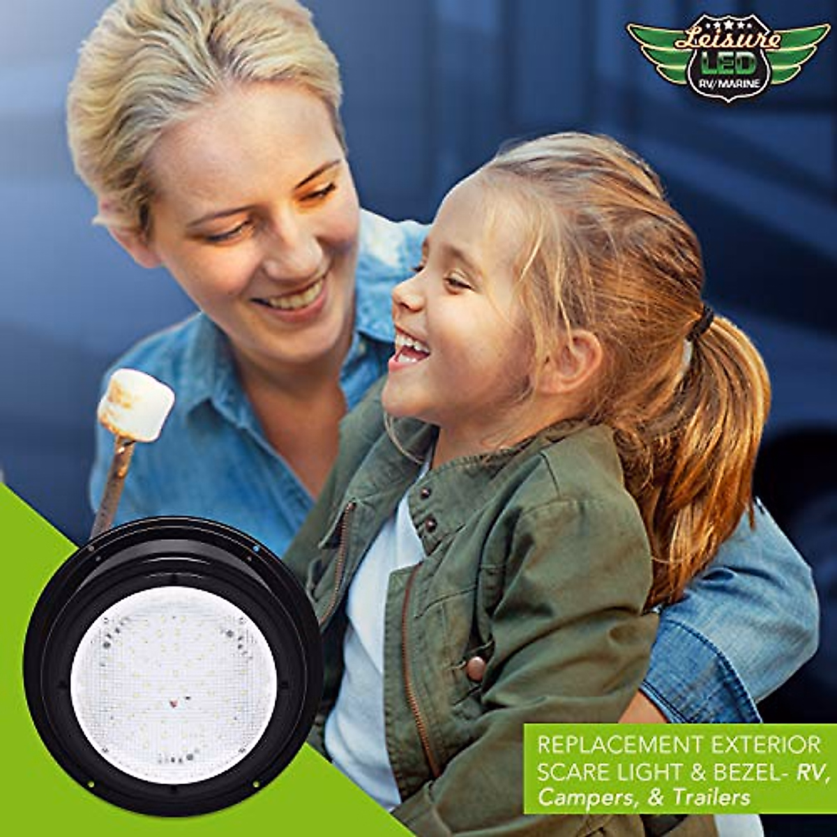 Leisure LED RV Trailer Camper 5th Wheel Black 8.5" Round Scare Porch 12V LED Light 600 LM with Angled Bezel (LED Light with Angle Bezel Black)