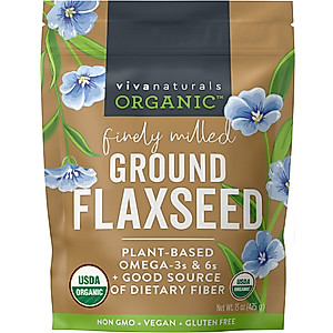 Viva Naturals Organic Ground Flaxseed - Premium Quality Plant-Based Protein and Vegan Omega 3 with Fiber, Perfect for Smoothies, Non-GMO and Gluten Free, 15 oz (425 g)
