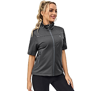 Little Donkey Andy Women's Short Sleeve Jacket Windproof Lightweight Vest for Golf Hiking Running Grey M