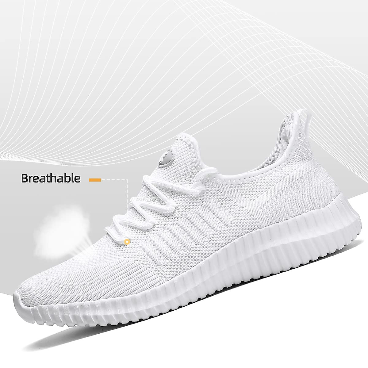 SK·TRIP Women's Walking Shoes Lightweight Breathable Flying Woven Mesh Upper Casual Jogging Shoes Ladies Tennis Shoes Workout Footwear Non-Slip Gym Sneakers for Women White, US10