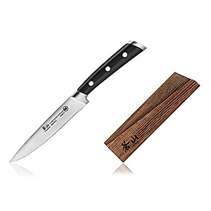 Cangshan TS Series 1020588 Swedish 14C28N Steel Forged 5-Inch Serrated Utility Knife and Wood Sheath Set