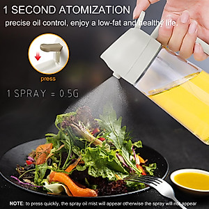 HHSarioneiro Oil Dispenser for Kitchen, 2 in 1 Olive Oil Dispenser and Oil Sprayer for Cooking, 16.5oz/470ml Premium Glass Oil Bottle, Food-grade Oil Mister for Air Fryer, Frying, Salad, BBQ(Beige)
