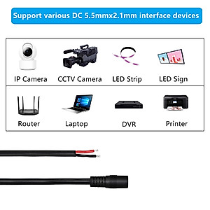 DC Power Pigtails Cable,3FT DC 5.5MM x 2.1MM Female Plug to Bare Wire Open End Power Wire Supply Repair Cable,16 AWG Barrel Connector Pigtail for CCTV Security Camera,DVR，LED Strip Light Etc-2 Pcs(F)