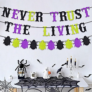 Beetle Birthday Party Banner Decorations, Glitter NEVER TRUST THE LIVING Halloween Christmas Beetle Themed Party Banner Supplies, Xmas Birthday Party Baby Shower New Year Holiday Party Banner Decor