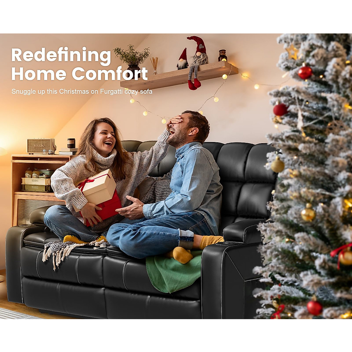 Loveseat Recliner Sofa, Reclining Loveseat with Removable Console, USB Ports & Cup Holders, RV Wall Hugger Double Recliner Couch, 2 Layer Cushion Modern Manual Love Seat Chair for Living Room, Black