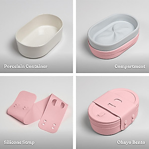 Ceramic Bento Lunch Box with Silicone Lid & Compartment Divider for Adults, Reusable Airtight Meal Prep Food Storage, Sandwich, Snack, Salad Container, Microwave Oven Safe (Pink, 30.4 Oz)