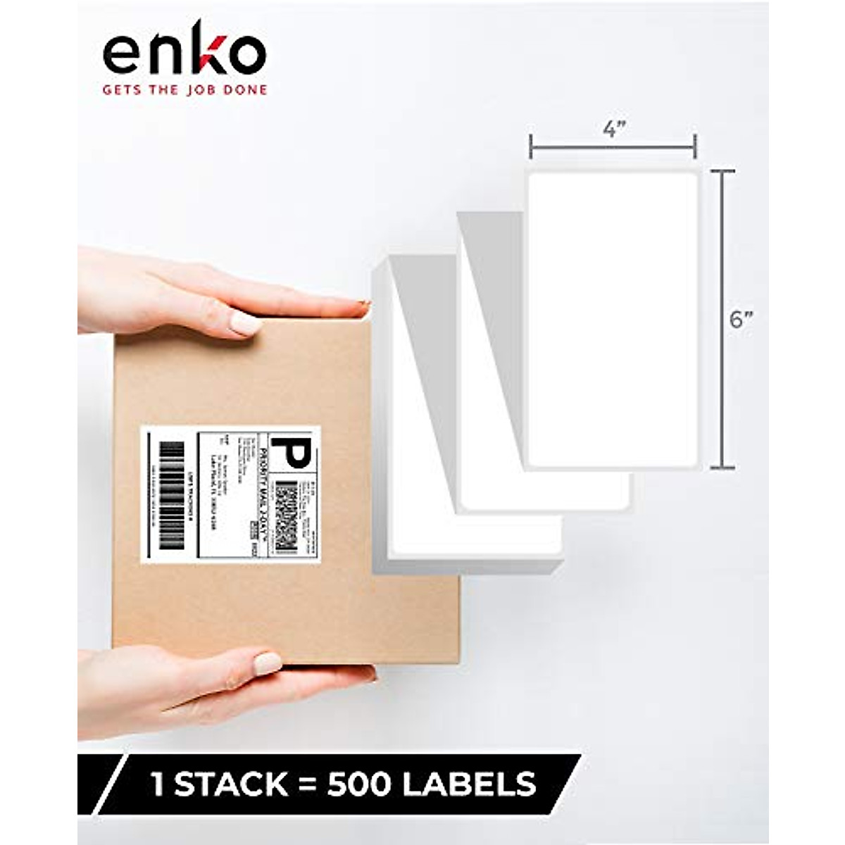 enKo 4 x 6 Thermal Labels Fan Fold Labels Compatible for Rollo Printer Labels - 1 Stack of 500 4x6 Label Zebra Printer - Mailing Postal Label Paper, Perforated, Permanent Adhesive