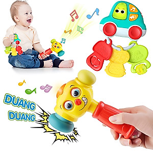 iPlay, iLearn Baby Musical Toys for 1 Year Old, Toddler Hammer Pounding Toy W/Lights and Sounds, Infant Key Sensory Teething, Learning Christmas Babies Gift for 12 18 Months 1-3 Yr Old Kid Girls Boys
