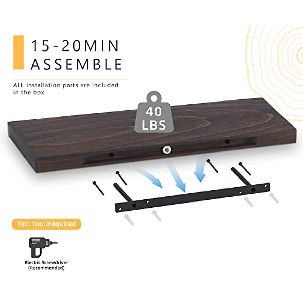 1 Pack 36" Solid Cedar Wood Floating Shelves, Brushed Finish, Wall Mounted for Home Living Room Bathroom