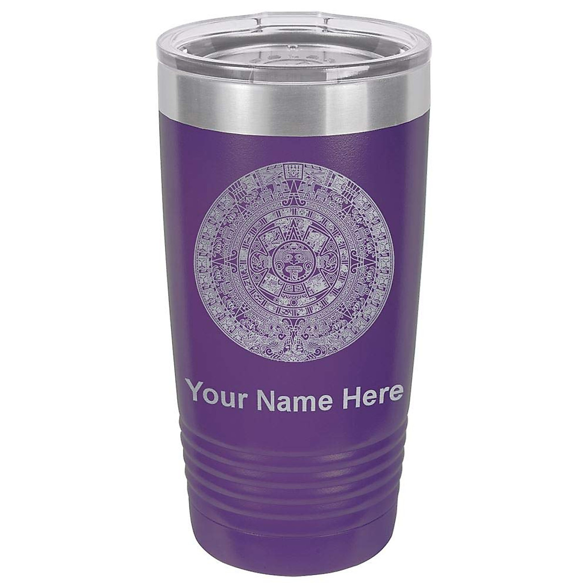 LaserGram 20oz Vacuum Insulated Tumbler Mug, Aztec Calendar, Personalized Engraving Included (Dark Purple)