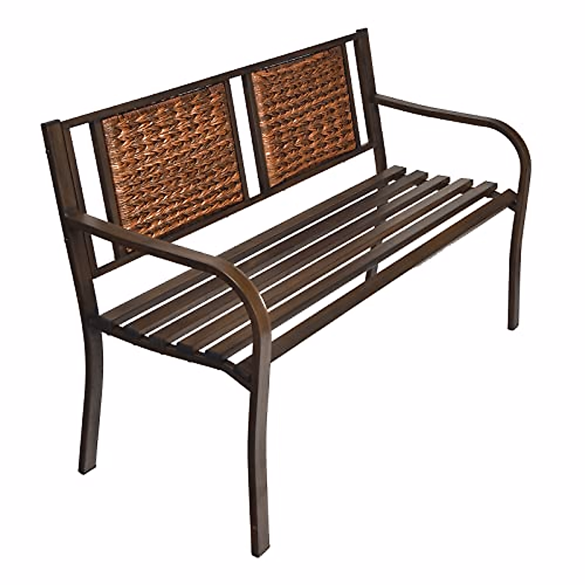 Tangkula Patio Garden Bench with Wicker Backrest, Outdoor Park Bench Chair with Powder Coated Steel Frame, Bench Loveseat for Outdoor Garden, Backyard, Lawn, Porch, Path, Deck