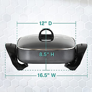 West Bend Electric Skillet, Family-Sized 3-Inch Deep with Diamond Shield Scratch-Resistant Non-Stick Finish, 12-Inch, Gray