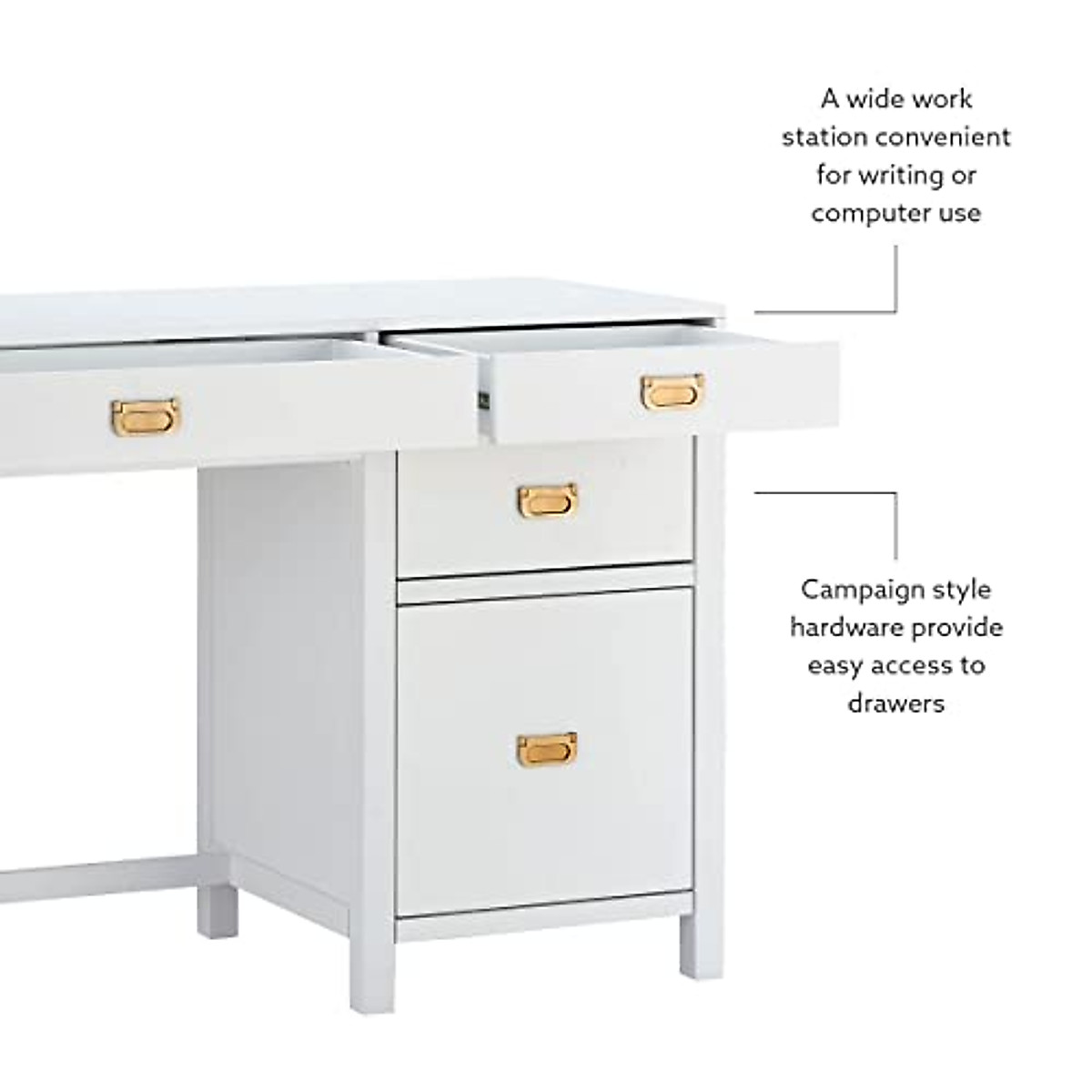 Linon White Modern Classic Side Storage Sadie Desk