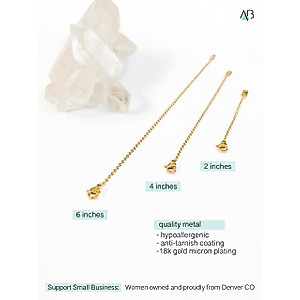 Altitude Boutique 18k Gold Plated Necklace Extenders | Delicate Necklace Extender Chain Set for Women | 3 Piece Set, Hypoallergenic Extensions 2”, 4”, 6” Inches in Gold, Rose Gold, or Silver (Gold)