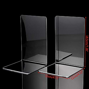 tegongse 2Pcs Book Ends, Clear Acrylic Bookends, Non-Skid Bookend Supports, Book Stopper for Books/Movies/CDs/Video Games