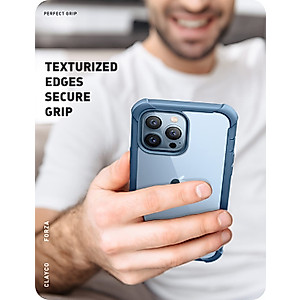 Clayco Forza Protective Case for iPhone 13 Pro Max 6.7 inch (2021 Release), Built-in Screen Protector, Dual Layer Rugged Cover with Full-Body Soft TPU Bumper (Azure)