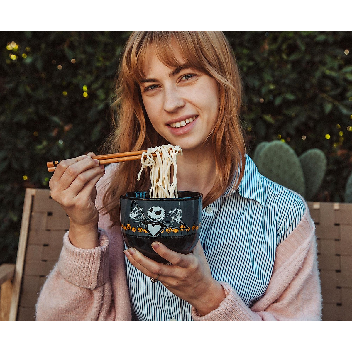 Toynk Disney Nightmare Before Christmas Scary Jack 20-Ounce Ramen Bowl With Chopsticks