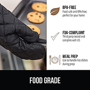 Gorilla Grip Heat Resistant Thick Cotton Oven Mitts Set, Soft Quilted Lining, Strong Grip Potholders for Hot Pans and Oven, Kitchen Mitt Pair Protect Hands, Cooking Baking BBQ Gloves, 13 Inch, Black