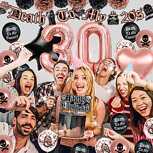 Death to My 20s Decorations, 30th Birthday Decorations for Her Black and Rose Gold, Rip to My 20s Birthday Decorations Funeral for My Youth 30th Birthday 30 Balloon Numbers Dirty Thirty Party Supplies