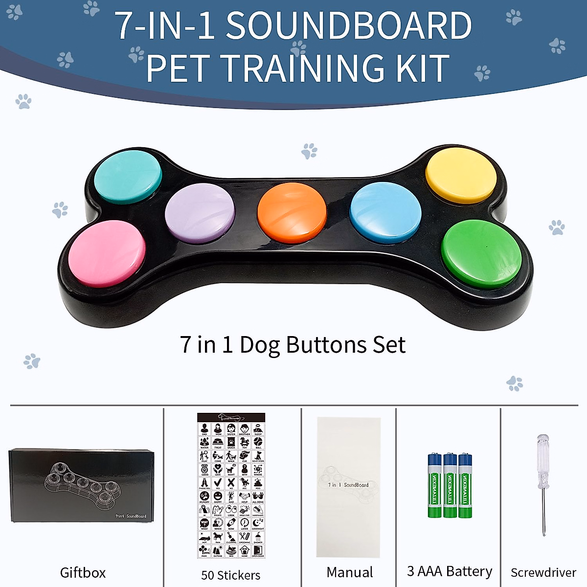 Dog Buttons for Communication with Sticker,7 in 1 Voice Recording Button,Dog Talking Buttons,Pet Buttons,Dog Training & Behavior Aids,Train Your Dog to Voice What They Want
