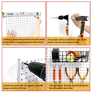 HUHOLE White Pegboard, Metal Pegboard Panels, 32-inch X 32-inch Metal Peg Board for Garage, Gaming, Craftroom, etc, 4PC