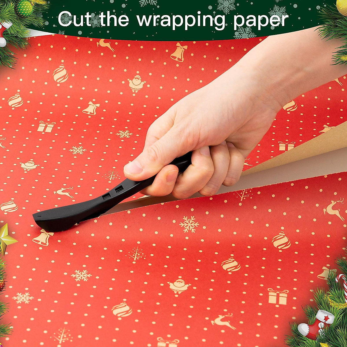 NEWISHTOOL 4 Pack Black Gift Wrap Cutter, Christmas Wrapping Paper Cutter Safety Cutter for Cutting Holiday Present Gift Wrapping Paper Craft Papers, 2 Types Sliding Cutter Tool Paper Slitter Knife