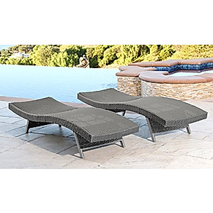 Abbyson Living Outdoor Adjustable Chaise Lounge Chair Set of 2 Wicker Patio Chairs, Grey