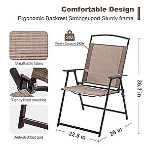 VredHom 3 Piece Patio Bistro Set,Outdoor Conversation Set Outdoor Patio Furniture Set Round Glass Top Table with 2 Folding Chairs for Balcony,Porch,Deck(Beige)