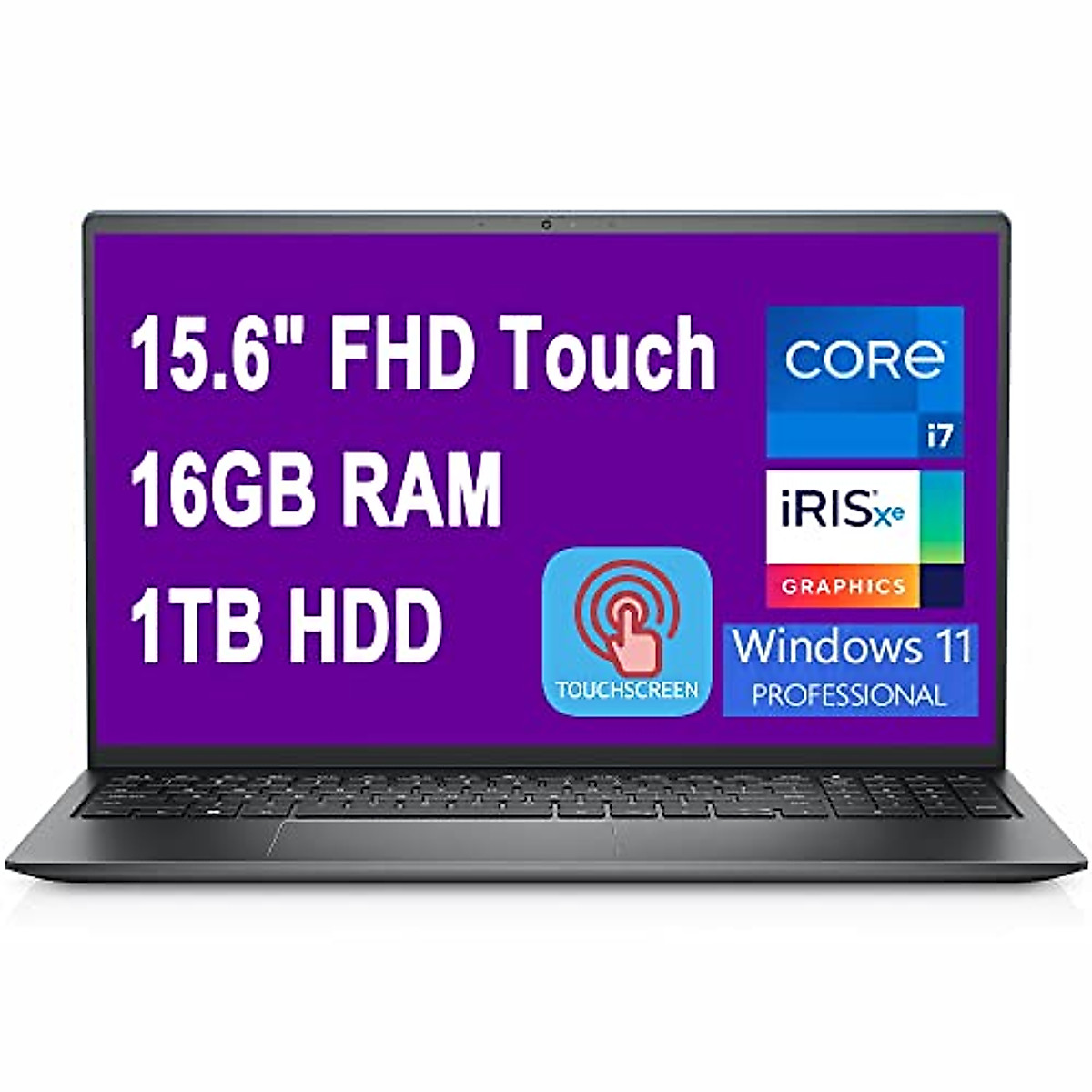 Dell Inspiron 15 3000 3511 Business Laptop 15.6" FHD Anti-Glare Touchscreen 11th Generation Intel Quad-Core i7-1165G7 16GB RAM 1TB HDD Intel Iris Xe Graphics HDMI HD Webcam Win11 Pro Black