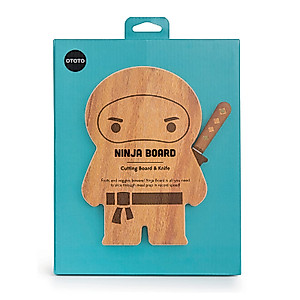 NEW!! Cutting Board & Knife Set by OTOTO - Wooden Cutting Boards for Kitchen - Housewarming Gift, Small Cutting Board Wood, Funny Kitchen Gadgets, Cooking Gifts (Ninja)