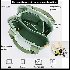 Japanese Canvas Tote Bag - Large Capacity Multi-pocket Handbag Crossbody Bag, with Adjustable Shoulder Strap (Black)