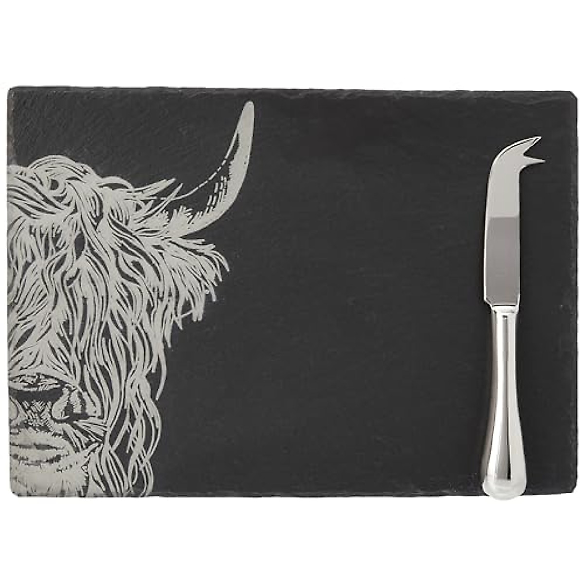 The Just Slate Company JS/CBGS/HC Highland Cow Cheese Board and Knife Gift Set, Slate