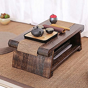 CHABUDAI Japanese Antique Tea Table Folding Legs Asian Floor Low Tea Table Wood (Middle: 68x35x28cm, ONE)