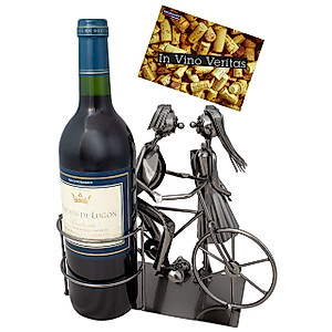 BRUBAKER Wine Bottle Holder 'Couple on Bike' - Table Top Metal Sculpture - with Greeting Card