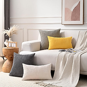 NAVIBULE Corduroy Throw Pillow Covers 18x18 Soft Decorative Pillow Covers Plain Dark Gray Throw Pillows for Couch Bed Sofa Pack of 2(18 x 18IN, Dark Gray)