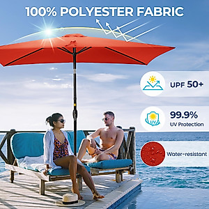 SUNVIVI OUTDOOR 6.5 x 10 Ft Rectangular Patio Umbrella Aluminum Pole, Outdoor Table Market Umbrella with Crank, 6 Steel Ribs, Polyester Canopy, Red