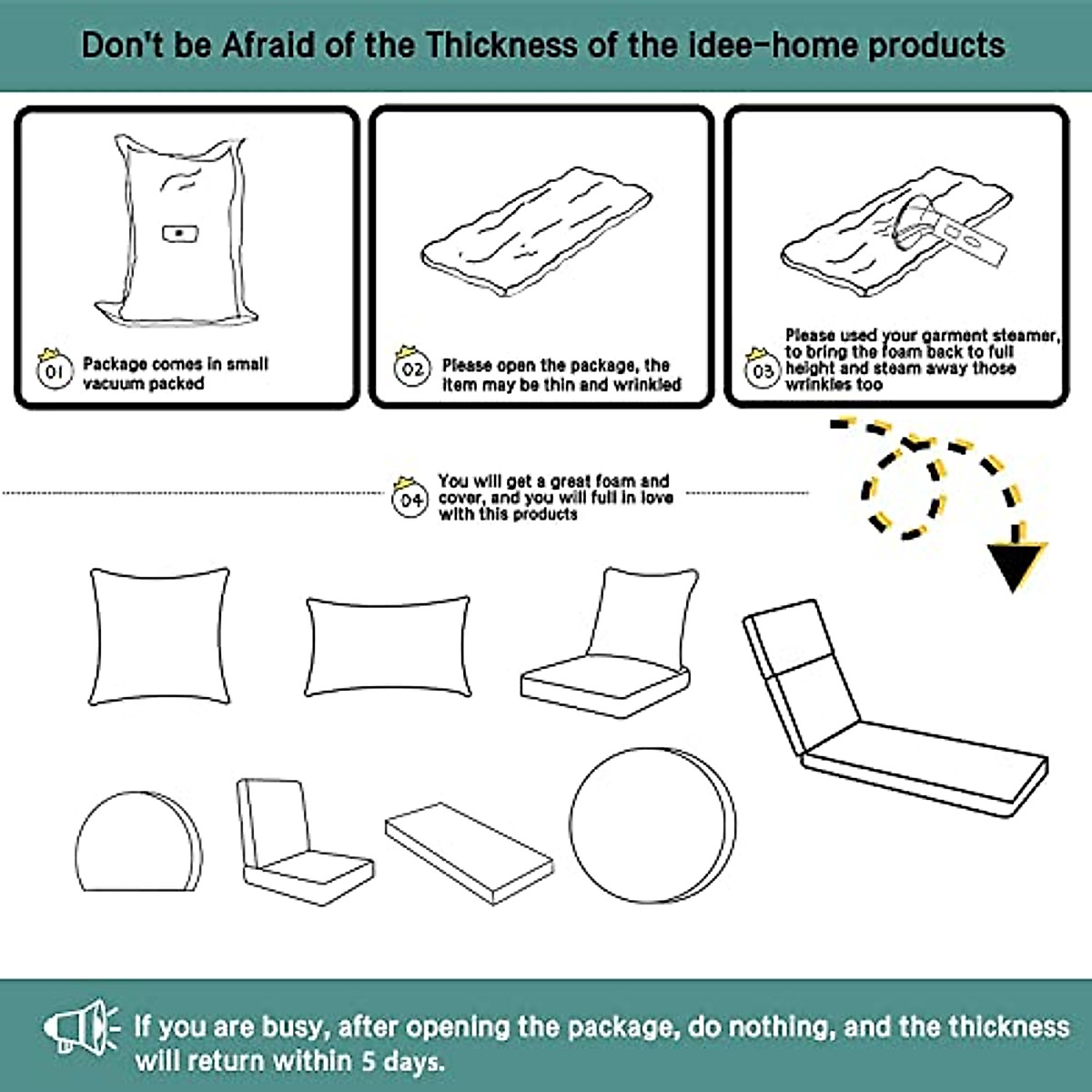 idee-home Chaise Lounge Cushions Outdoor, Lounge Chair Cushion for Outdoor Furniture, Sunbrella Lawn Chair Patio Cushion Replacement, Waterproof Thick Pool Chaise Cushion 72 inches (Striped Pattern)