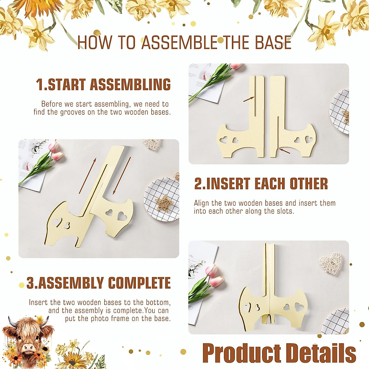 generic 65 Pcs Highland Cow Baby Shower Decorations Guest Book, Baby Shower Guest Book Alternatives with Photo Frame, 60 Wood Slices Cow Baby Shower Guest Book for Boys Grils Baby Shower