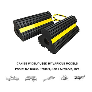 HOXWELL Heavy Duty Rubber Dual Wheel Chocks, RV Non Slip Wheel Stoppers with Nylon Rope Yellow Reflective Tape, Wheel Block for Travel Trailers, Aircraft, Car, Camper, Truck 1 Pair