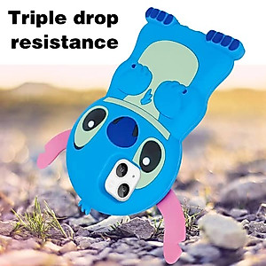 Lupct Blue Silicone Case for iPhone 13 3D Cartoon Animal Cute Funny Soft Protective Cases Kawaii Unique Character Cover, Fun Cool Skin Shell for Kids Teens Girls Guys for iPhone 13 6.1 inch