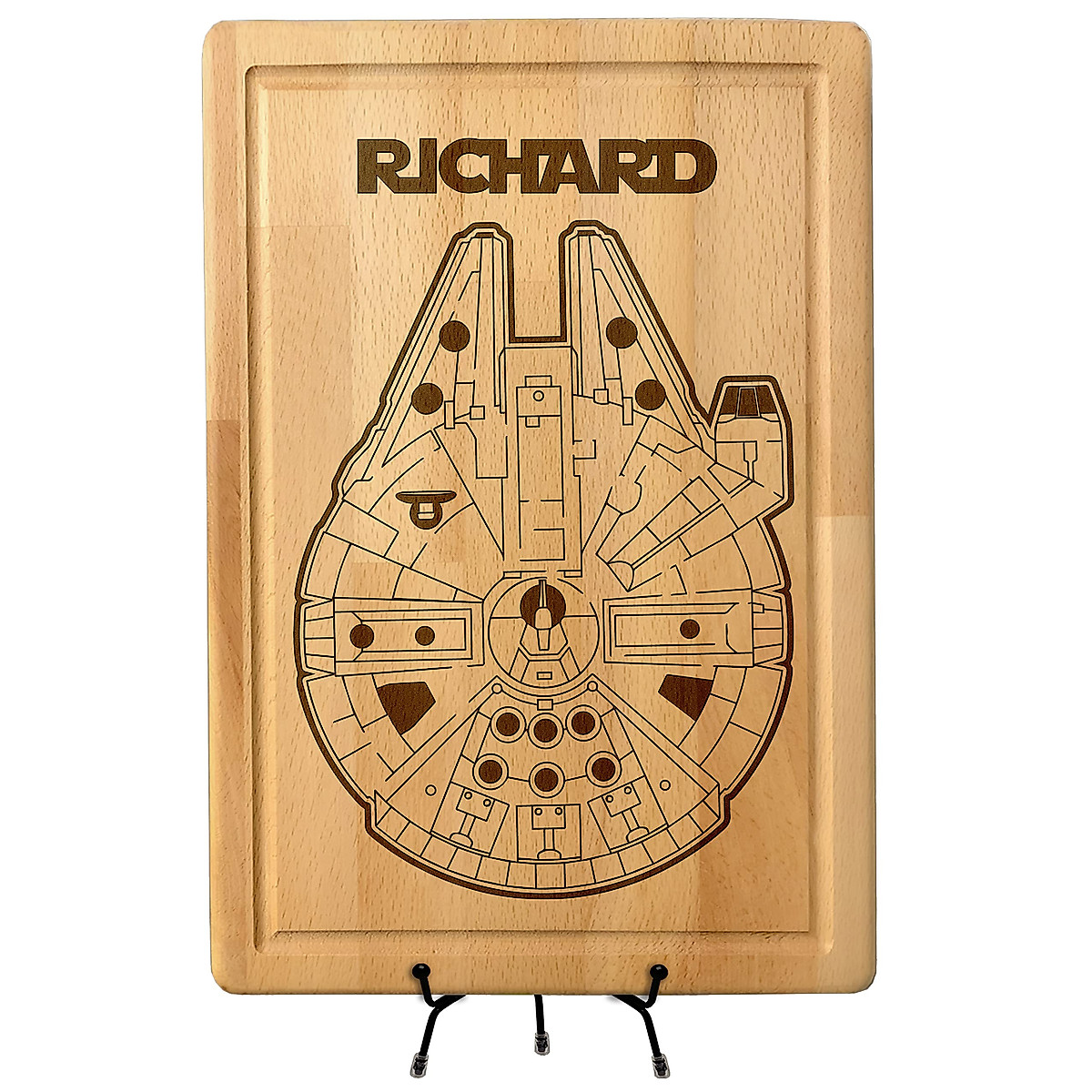Millenium Falcon Cutting Board Fathers Day Gifts, Personalized Stars War Charcuterie - Serving Board, Customi Dad Gift, Custom Engraved Wood Plate, Unique Design, USA Handcrafted Star Waars Board