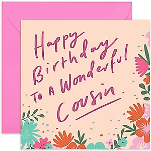 Old English Co. Happy Birthday Wonderul Cousin Card - Square Birthday Woman Wishes Card | Suitable for Cousins| Blank Inside & Envelope Included