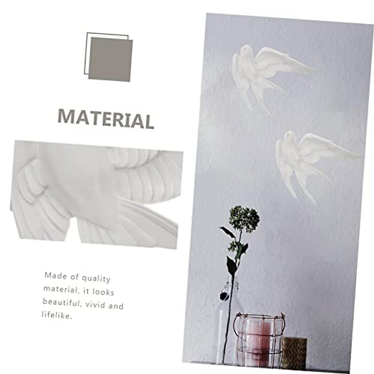 Metal White Sparrow Wall Decor: Large Flying Bird Wall Art Swallow Wall Mount Hanging Figurine 3D Aninal Sculptures for Garden Home Bedroom Living Room