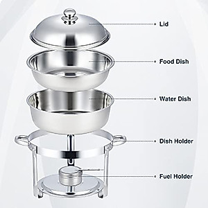 CO-Z Chafing Dish Buffet Set of 2, Round Stainless Steel Chafer and Food Warmer Kit with Food & Water Pans Lids Fuel Holders, 5 qt Buffet Serving Utensils for Restaurant Catering Parties Weddings BBQs