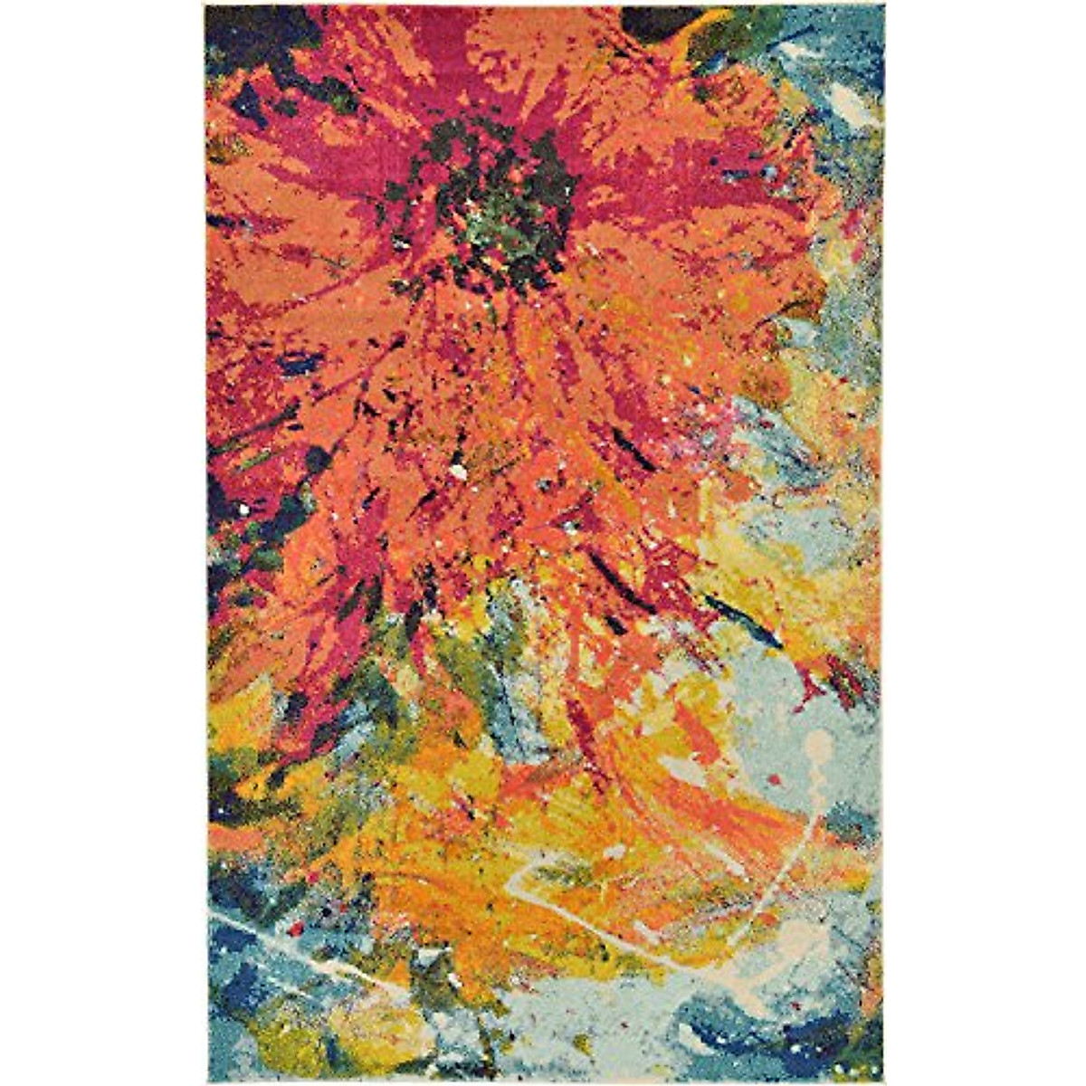 Unique Loom Estrella Collection Distressed, Floral, Abstract, Modern, Bright Colors Area Rug, 5' 0" x 8' 0", Multi/Blue