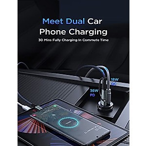 54W USB C Car Charger Fast Charge, AINOPE Super Fast Cigarette Lighter USB Charger Adapter Dual Port PD&QC 3.0 Car Charger USB Fast Charging Compatible with iPhone 14 13 Samsung Galaxy iPad