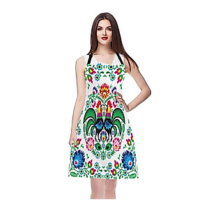 Wondertify Polish Floral Folk Art Apron,Square Pattern with Rooster Lowicz Cutouts Patterns Green Bib Apron with Adjustable Neck for Men Women,Suitable for Home Kitchen Cooking Bistro Baking BBQ Apron