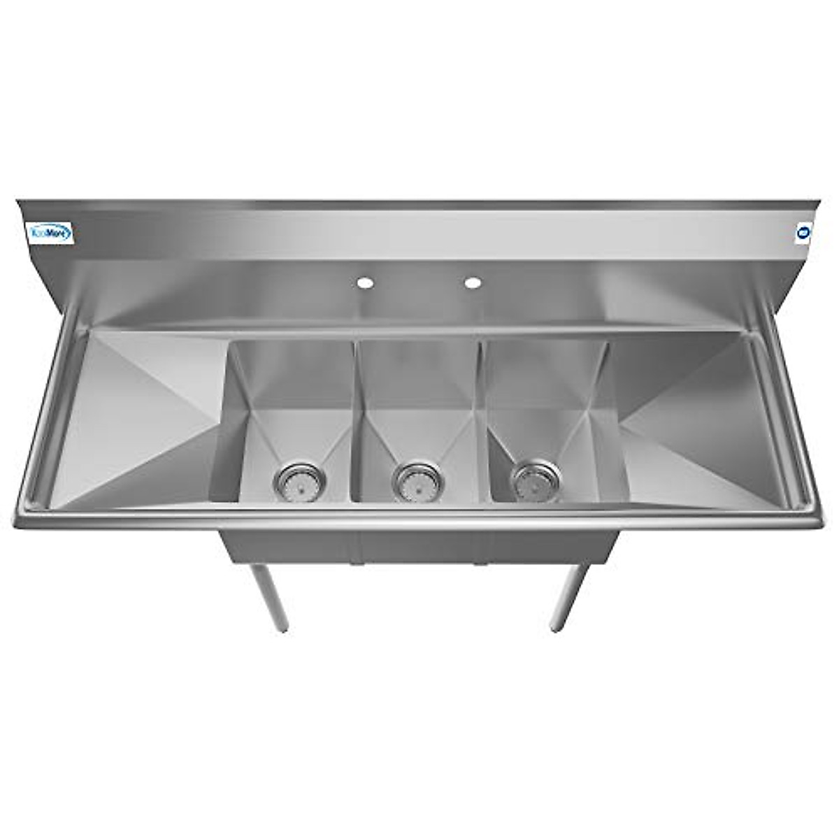 KoolMore - SC101410-12B3 3 Compartment Stainless Steel NSF Commercial Kitchen Sink with Right and Left Drainboards - Bowl Size 10" x 14" x 10", Silver