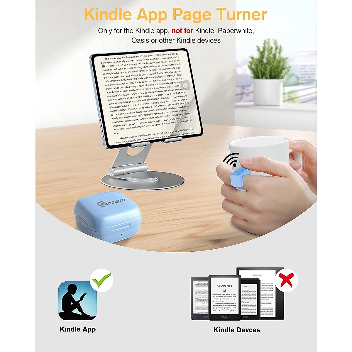 Remote Control for TikTok, Page Turner for Kindle App, Bluetooth Camera Video Recording Remote, Scrolling Ring for TIK Tok, iPhone, iPad, iOS, Android - Blue